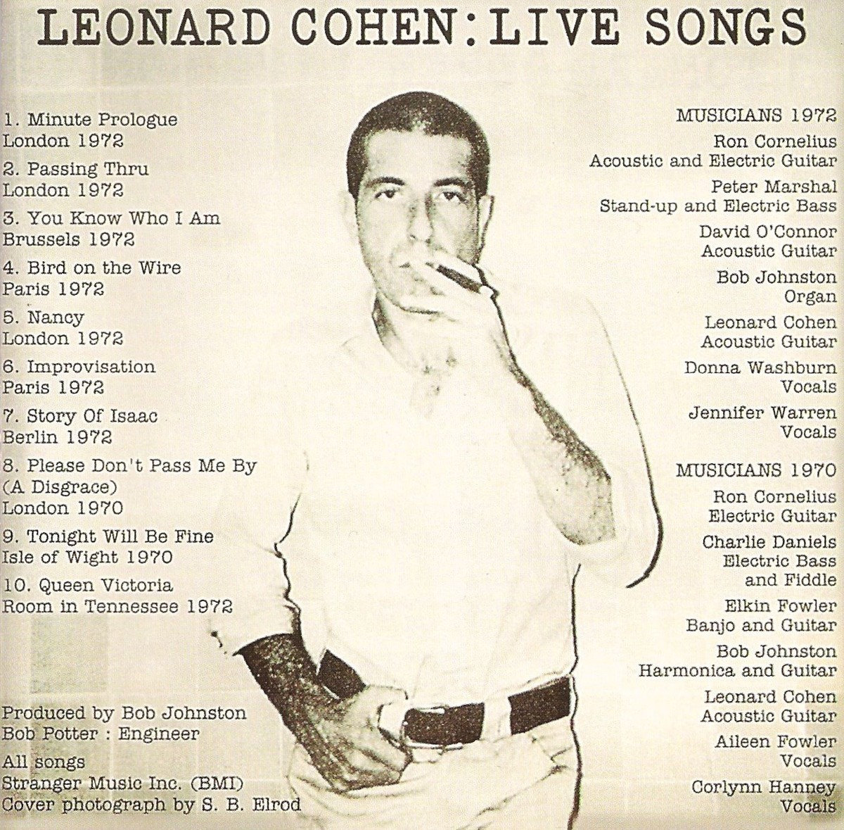 Leonard Cohen ‎– Live Songs (Vinyl) - Iron Man Records